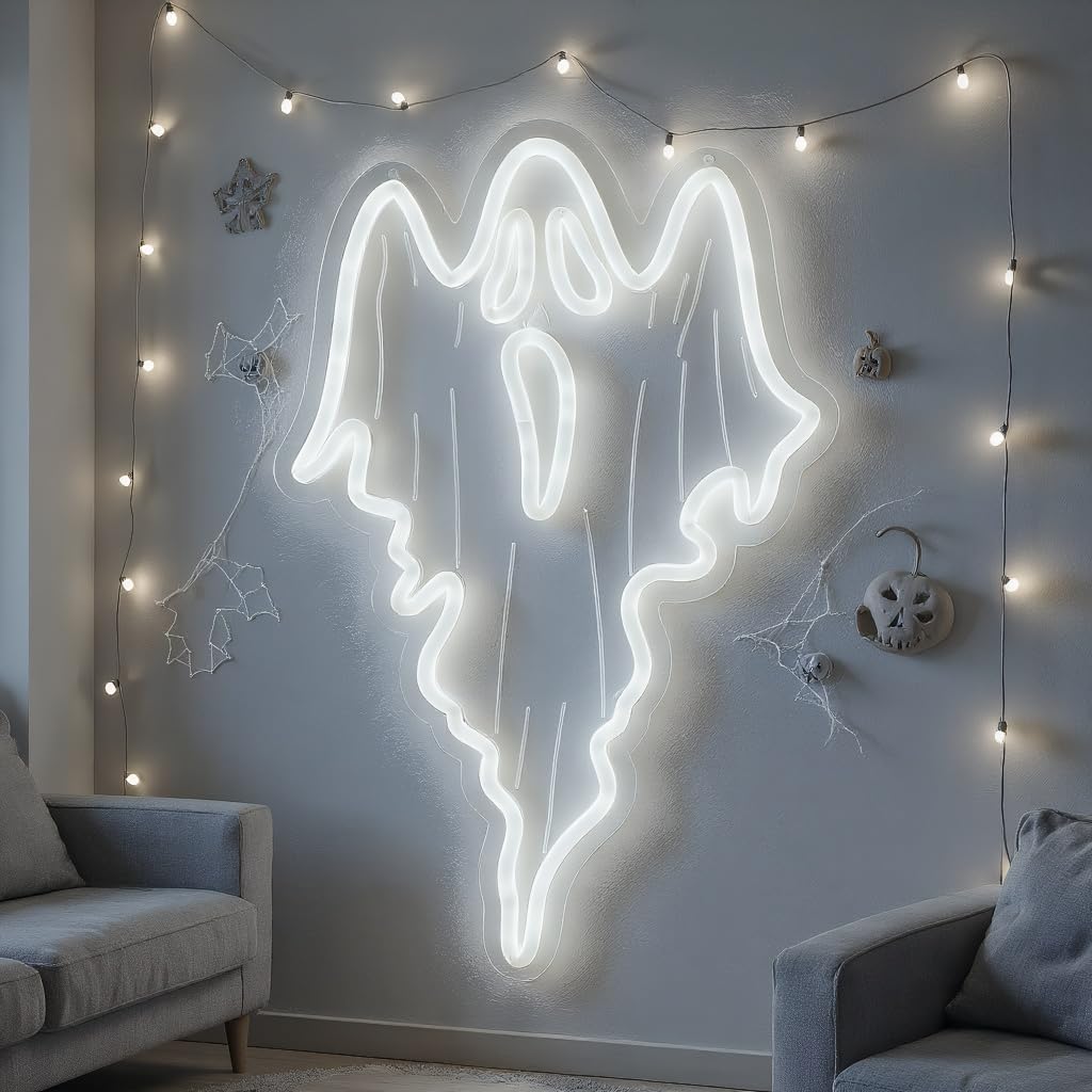 Dekoracja świetlna LED Neon Ghost Face na Halloween, odpowiednia do ...