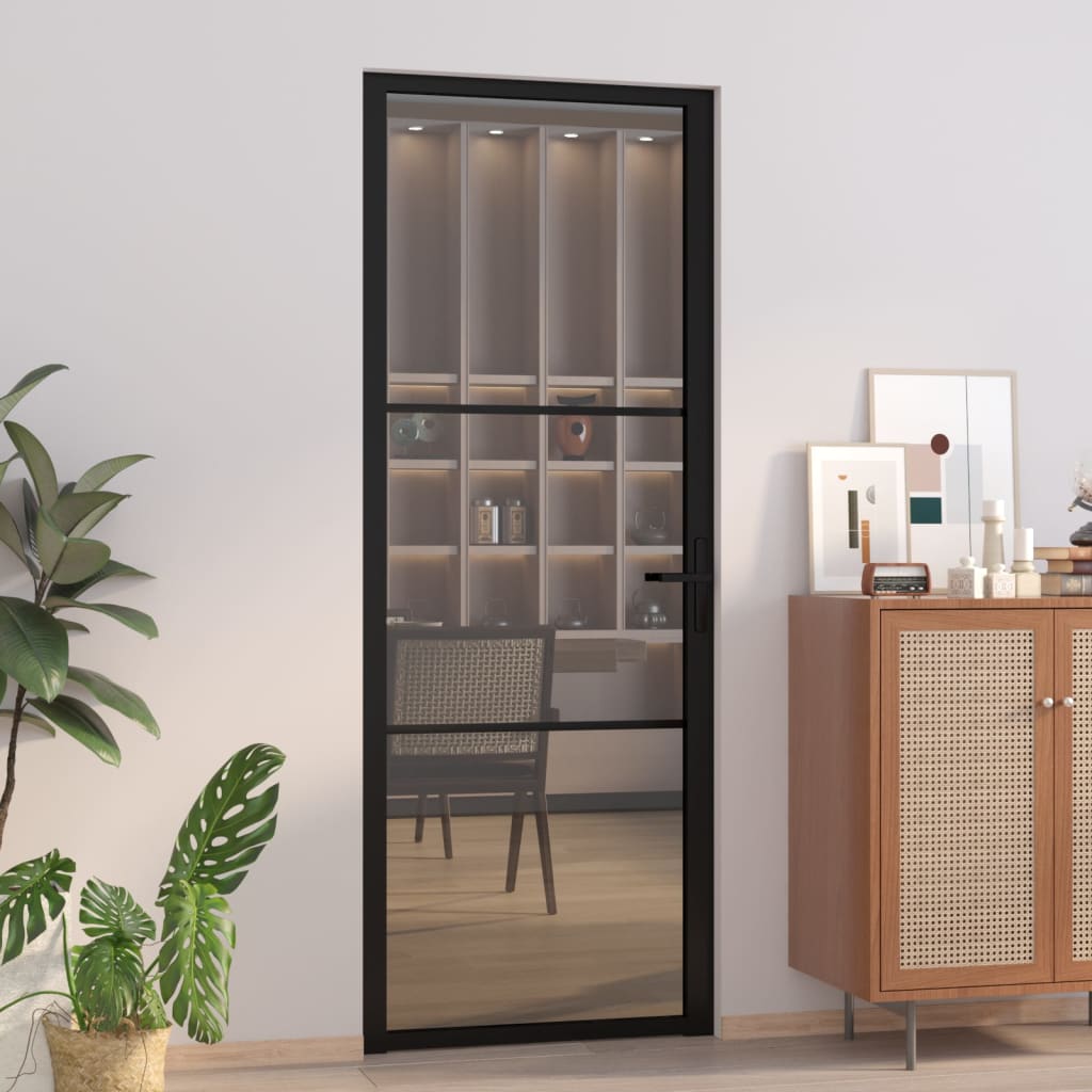 Porta da interno 76x201,5 cm Vetro ESG nero e alluminio | Leroy Merlin