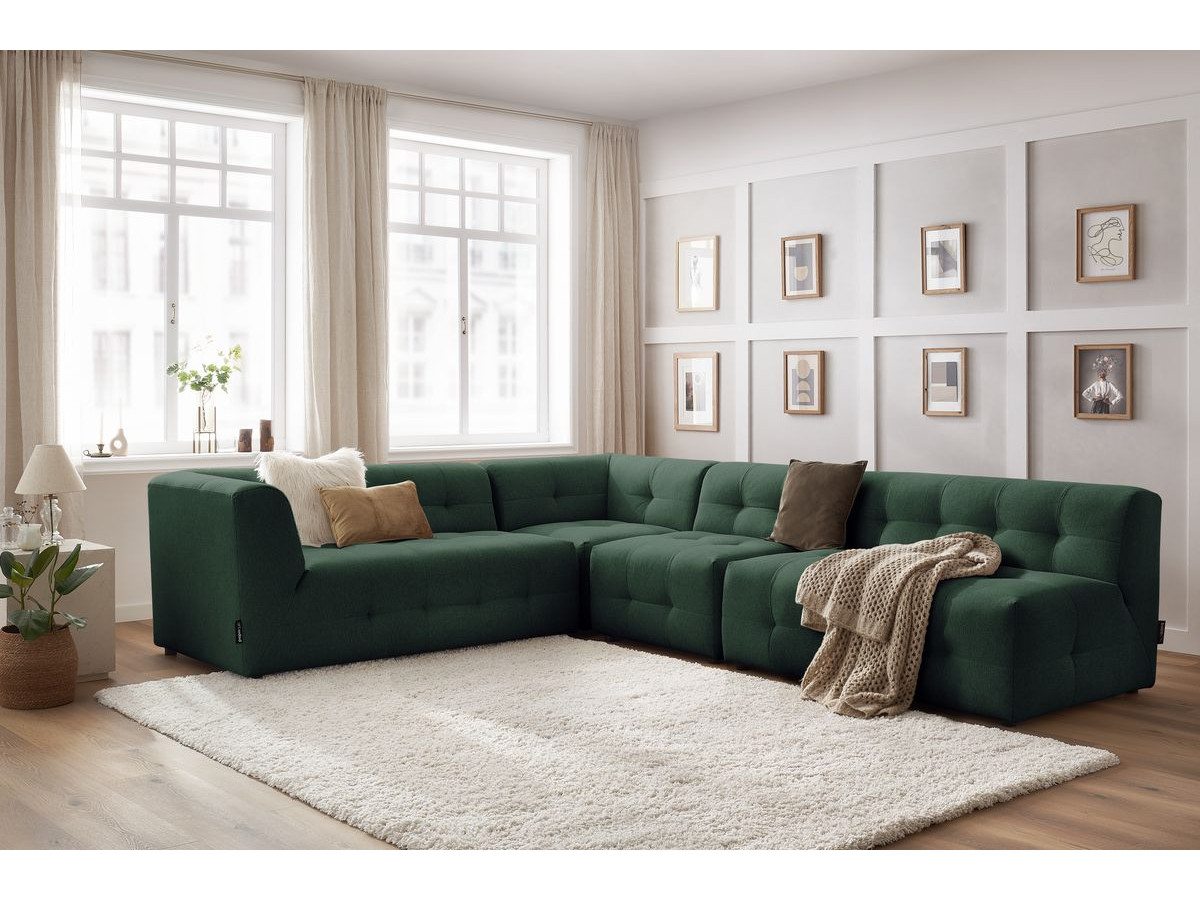 BOBOCHIC Canapé d'angle fixe 100% modulable KLEBER Vert Angle gauche ...