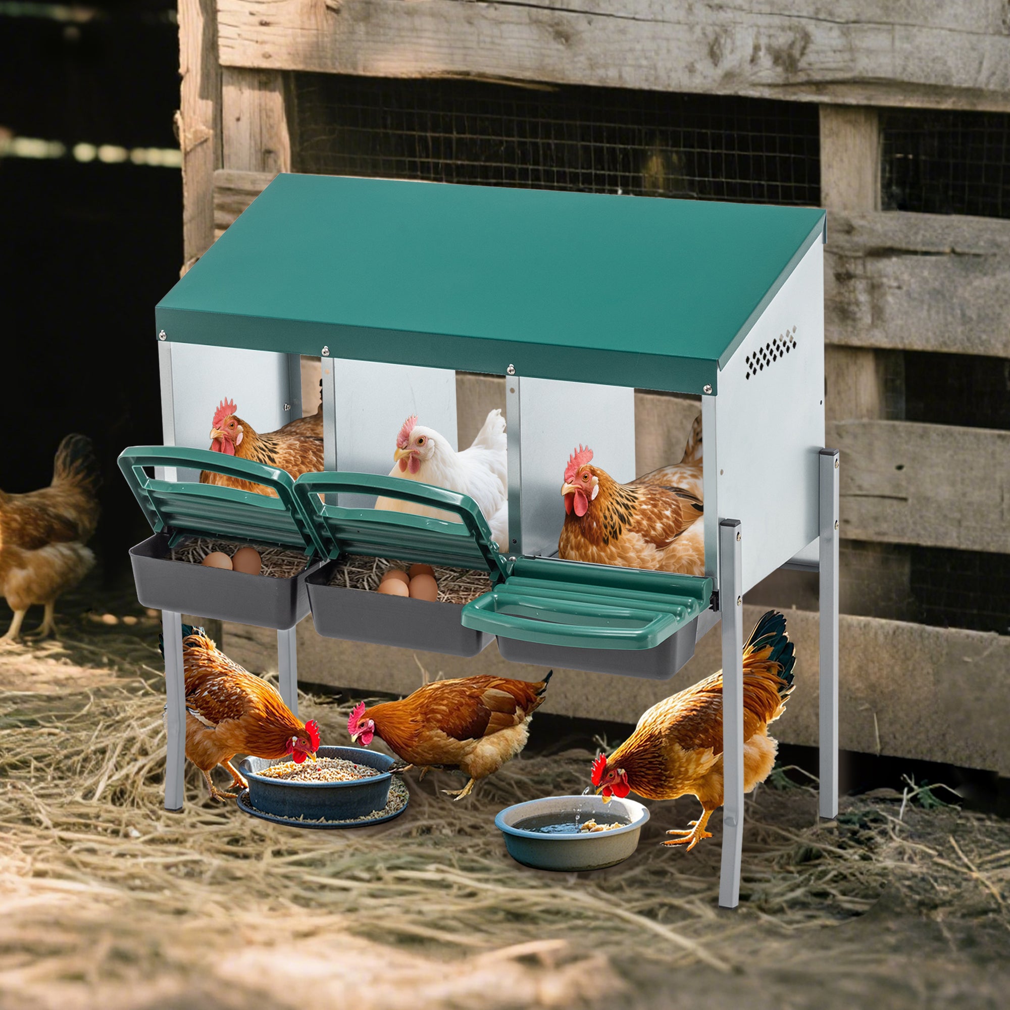 Pondoir pour Poules 3 Compartiments avec Pieds, Nichoir Extérieur avec ...
