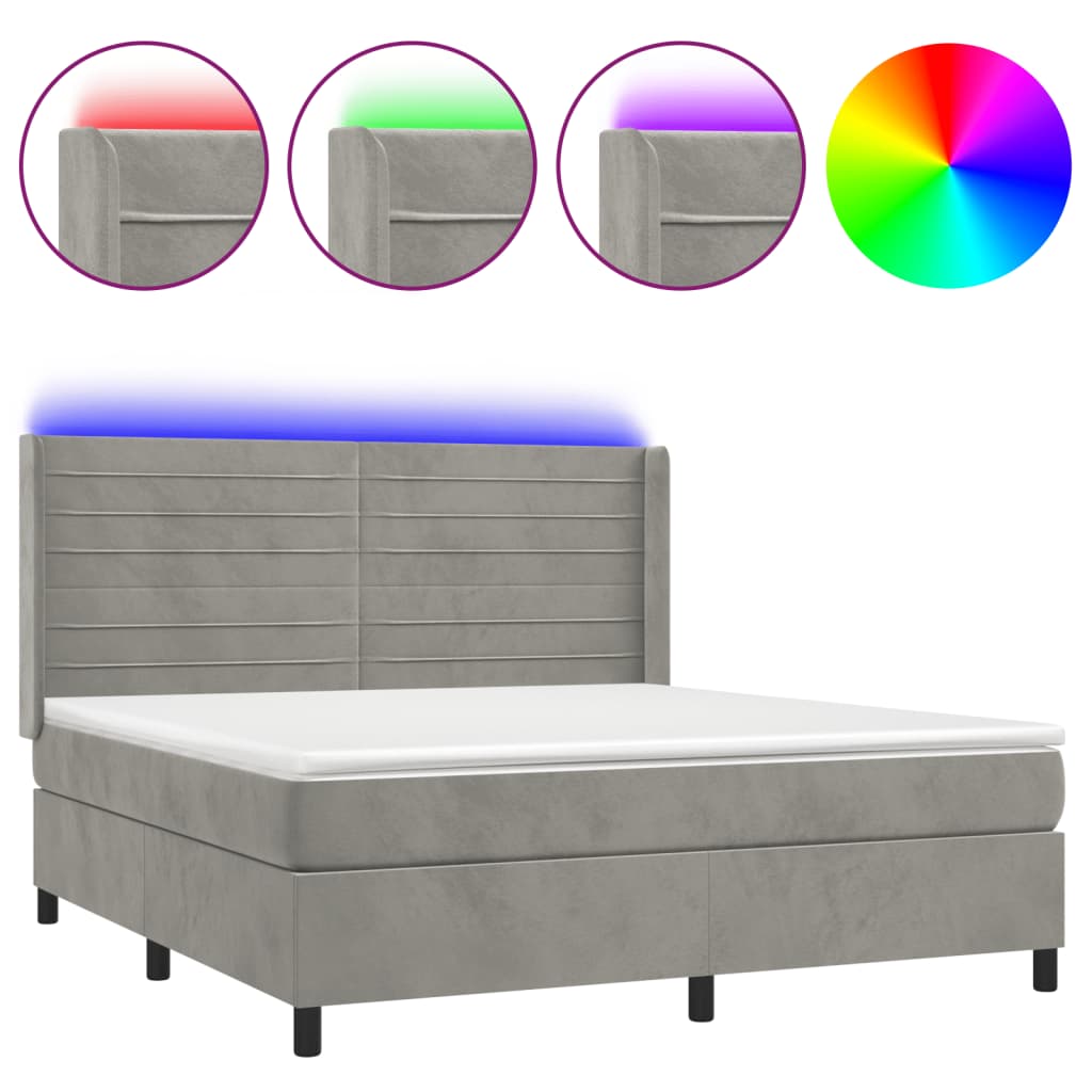 Cama box spring colchón y LED terciopelo gris claro 160x200 cm ...