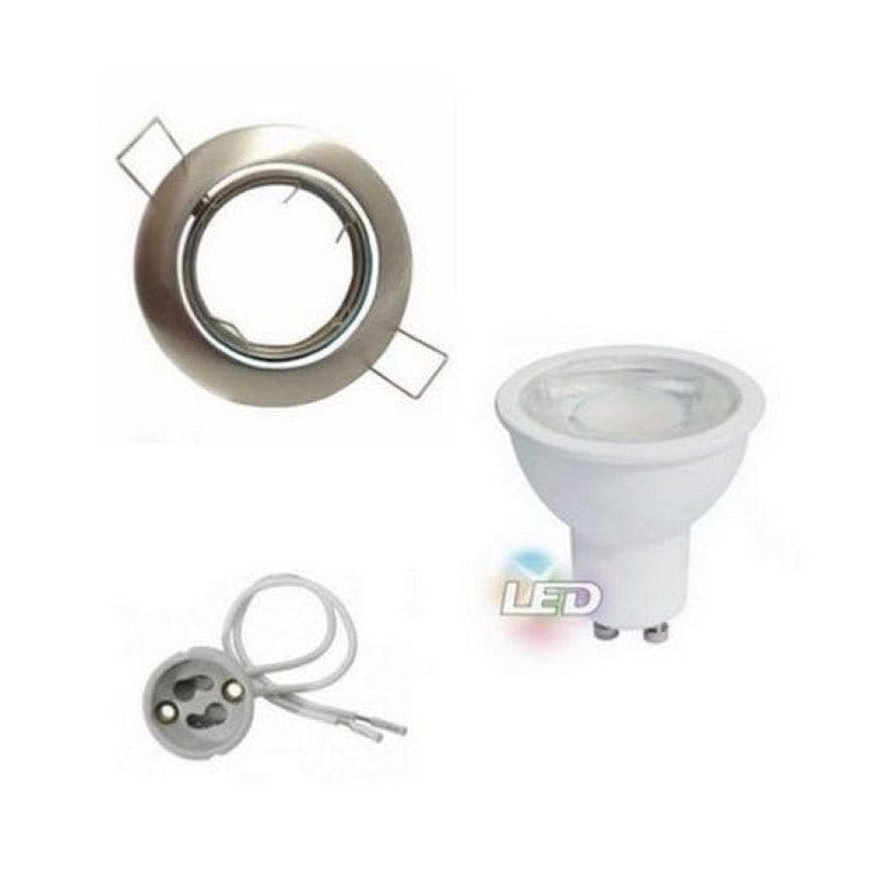 Kit Spot Led Gu10 Encastrable Orientable 8w Rond Inox Blanc Froid