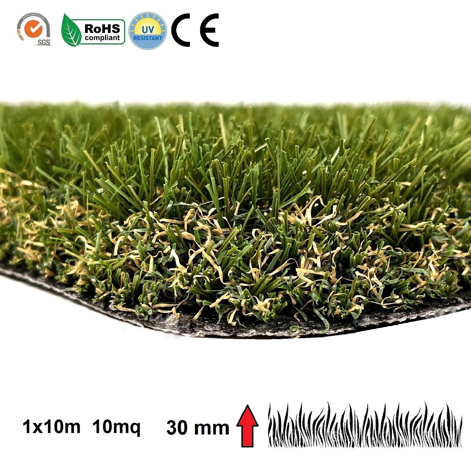 Rouleau de Gazon Pelouse Artificielle Hauteur 30 mm 1x10mt 10m² tapis d'herbe Gazon Exterieur ...