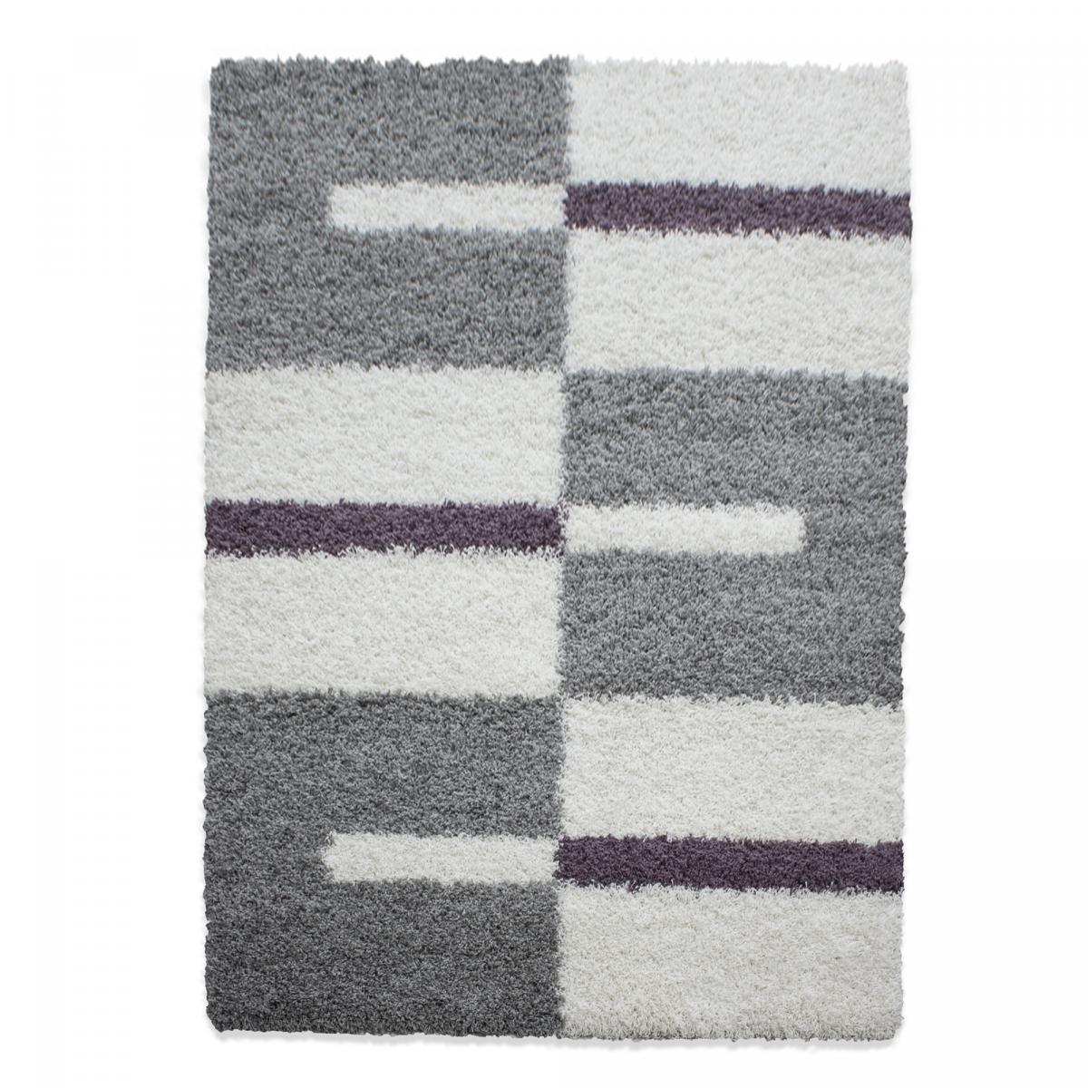 Tapis poils longs shaggy 80x250 rectangle tissé gris et crème | Leroy Merlin