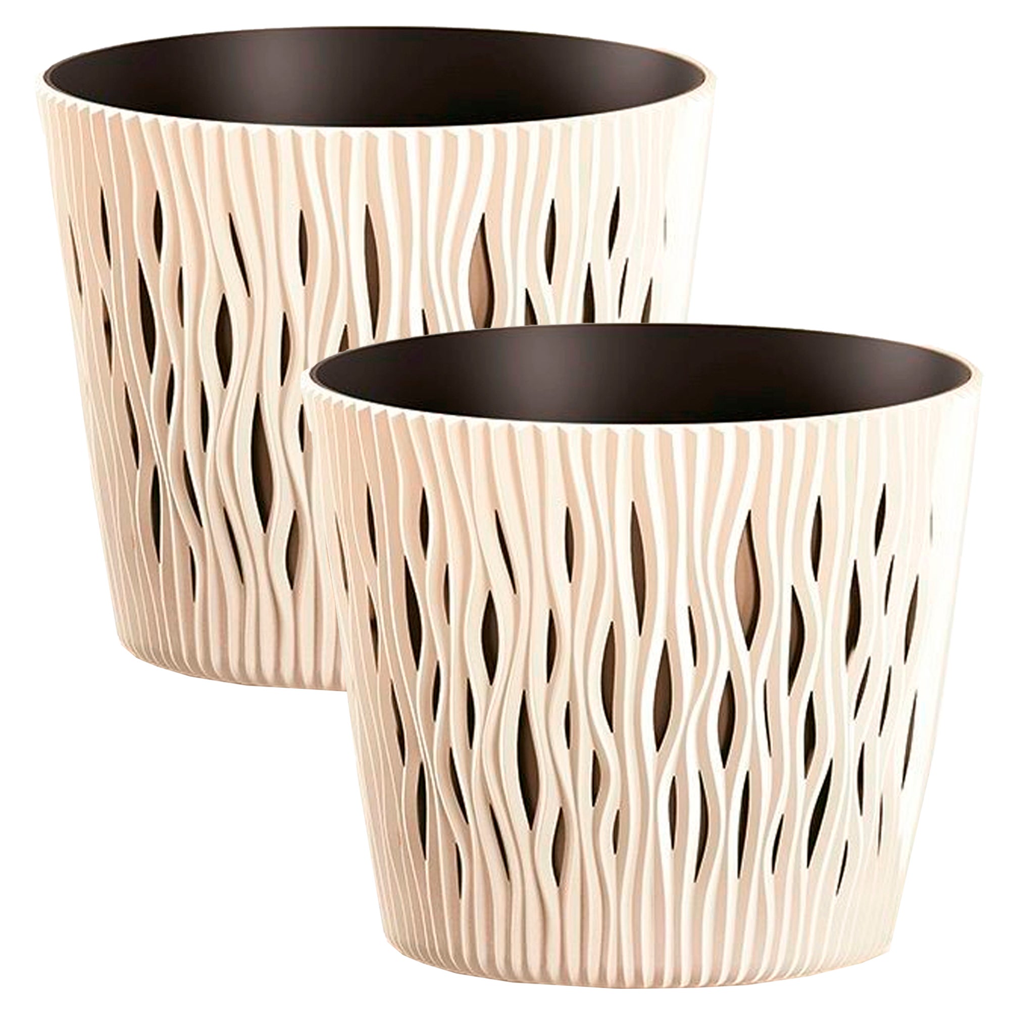 Maceta redonda de plástico crema 26x26x22 cm - Sandy Round | Leroy Merlin