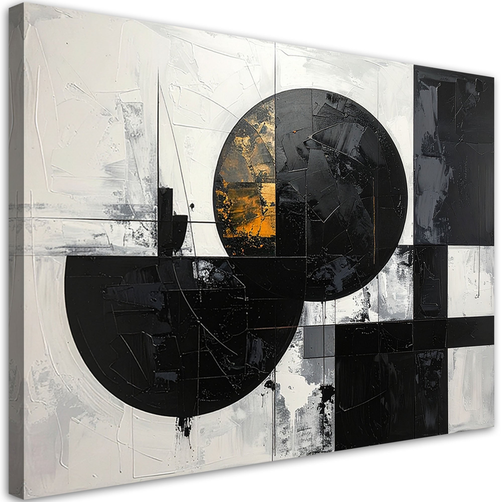 Toile Imprimée Abstraction texture figures géométriques noir 90x60 ...