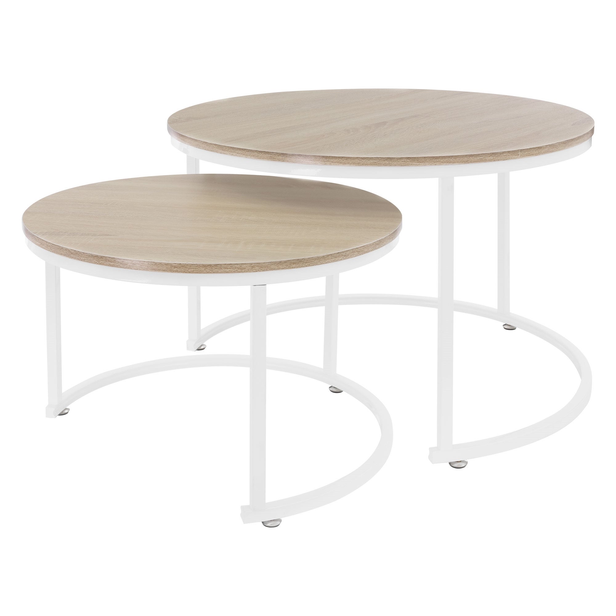 Set 2 tables d'appoint de salon tables gigognes en MDF blanc Ø 74x48/Ø ...