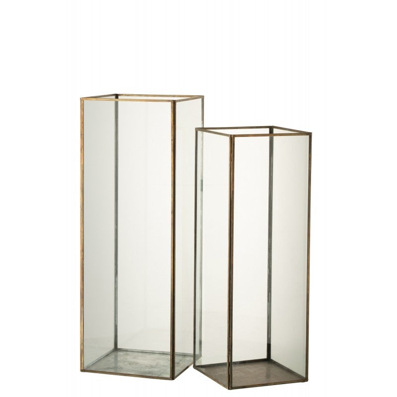 Assortiment de 2 photophores rectangles en verre et métal bronze ...