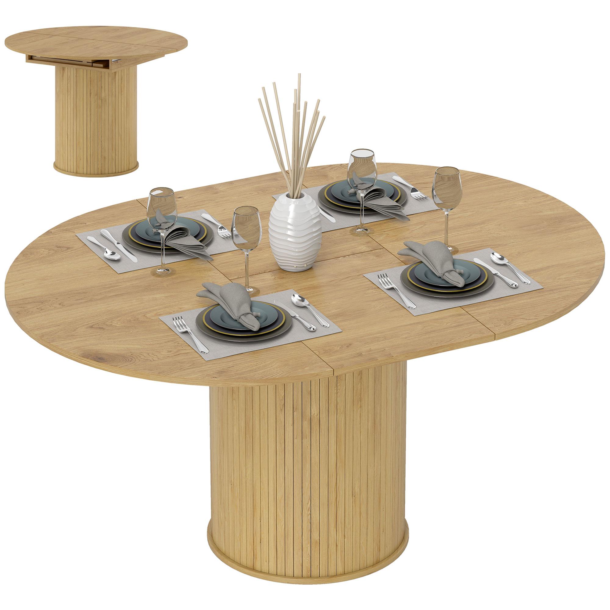 Mesa extensible para 6-8 personas, de redonda a ovalada, con base de ...