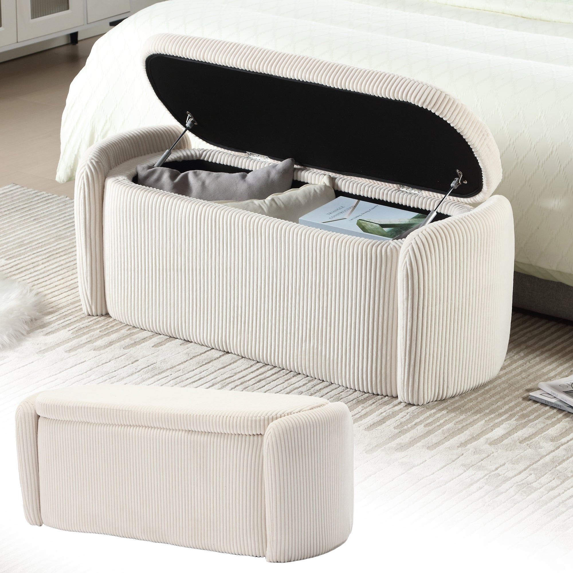 Tabouret de chevet en velours rayé, tabouret de rangement ...