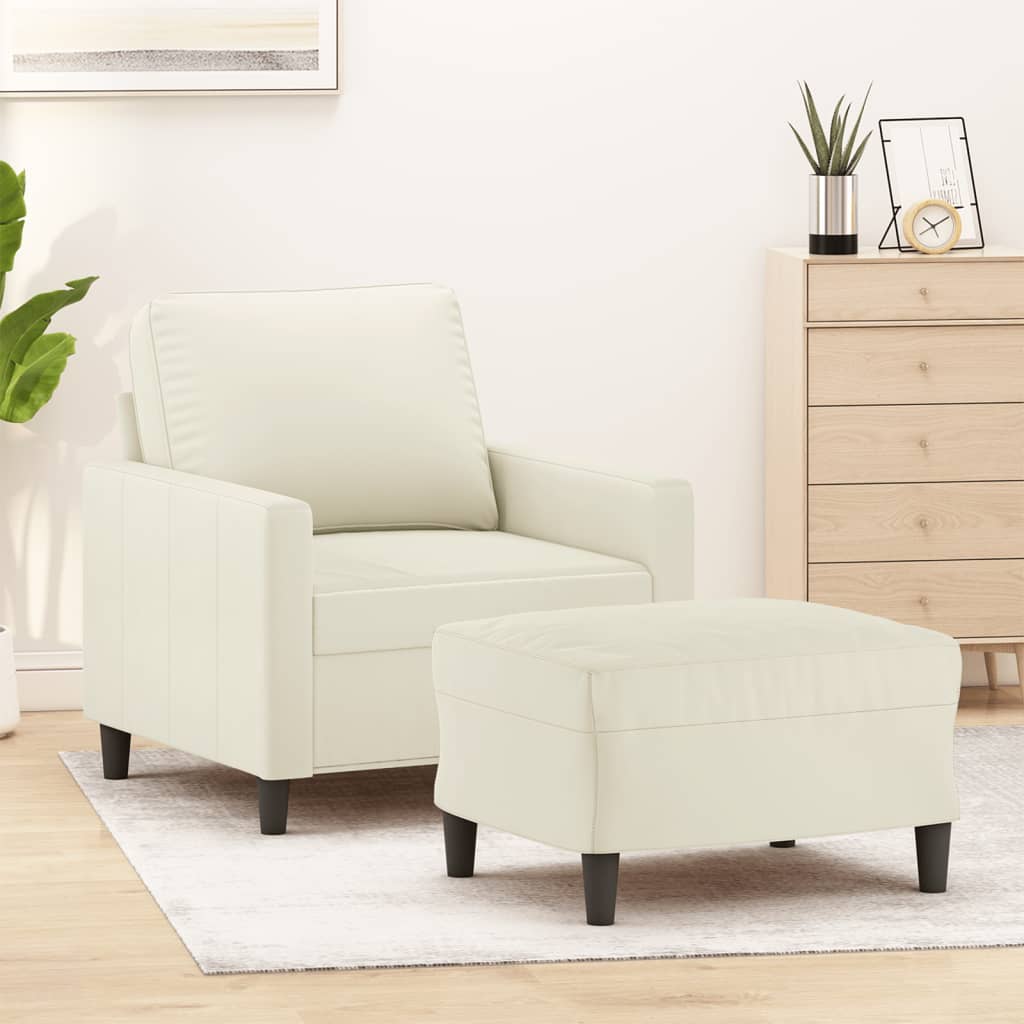 Sillón con taburete terciopelo crema 60 cm | Leroy Merlin