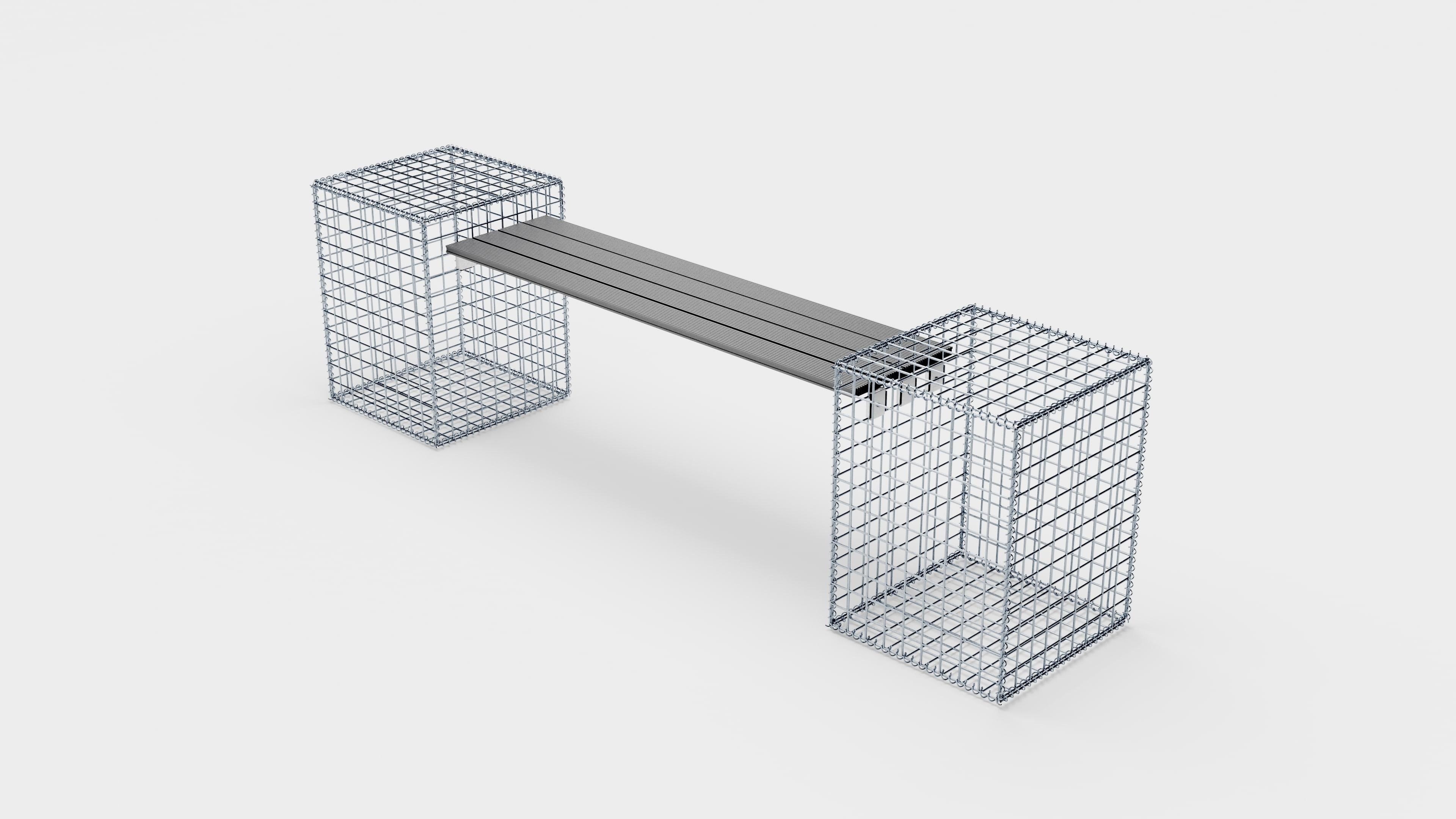 Banc gabion avec 2 gabions spirales, 205 cm longueur x 60 cm hauteur x ...