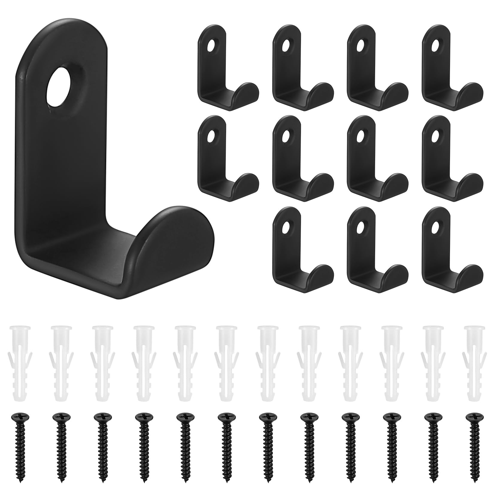 12 Ganchos de Crochet para Abrigos Murales Negros, Perchero de Pared ...