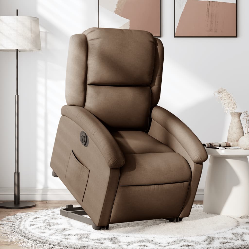 Sillón eléctrico reclinable elevable de tela marrón | Leroy Merlin