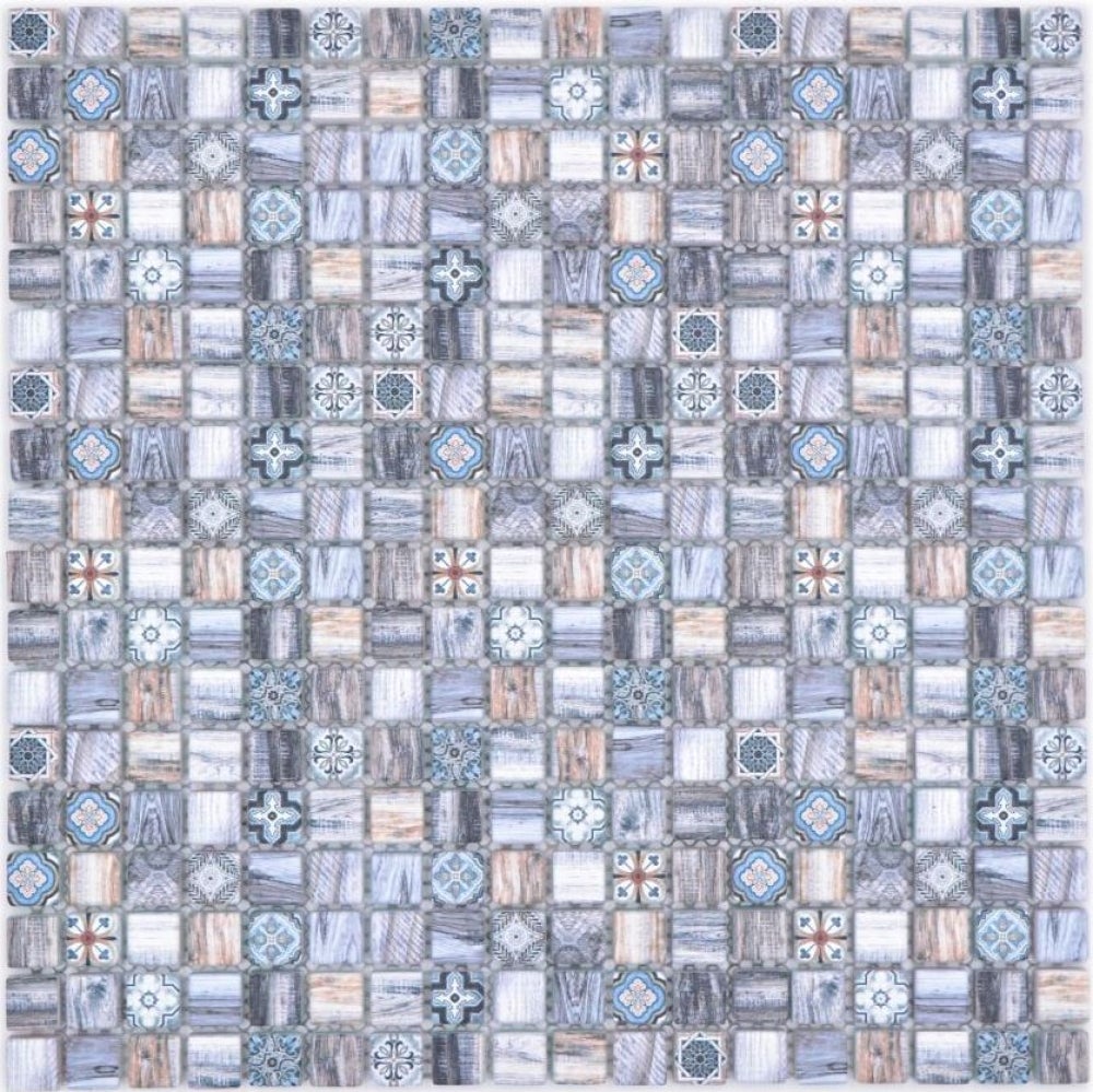 Mosaïque de verre carrée Retro aspect bois gris foncé bleu translucide ...