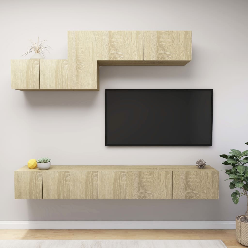Muebles de pared de TV 6 pzas aglomerado color roble Sonoma | Leroy Merlin