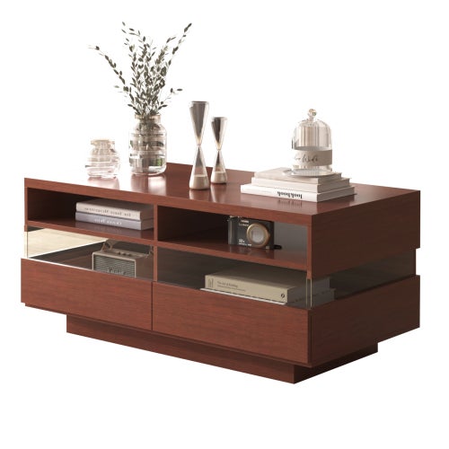 Table basse TV en bois avec deux compartiments de rangement et deux ...