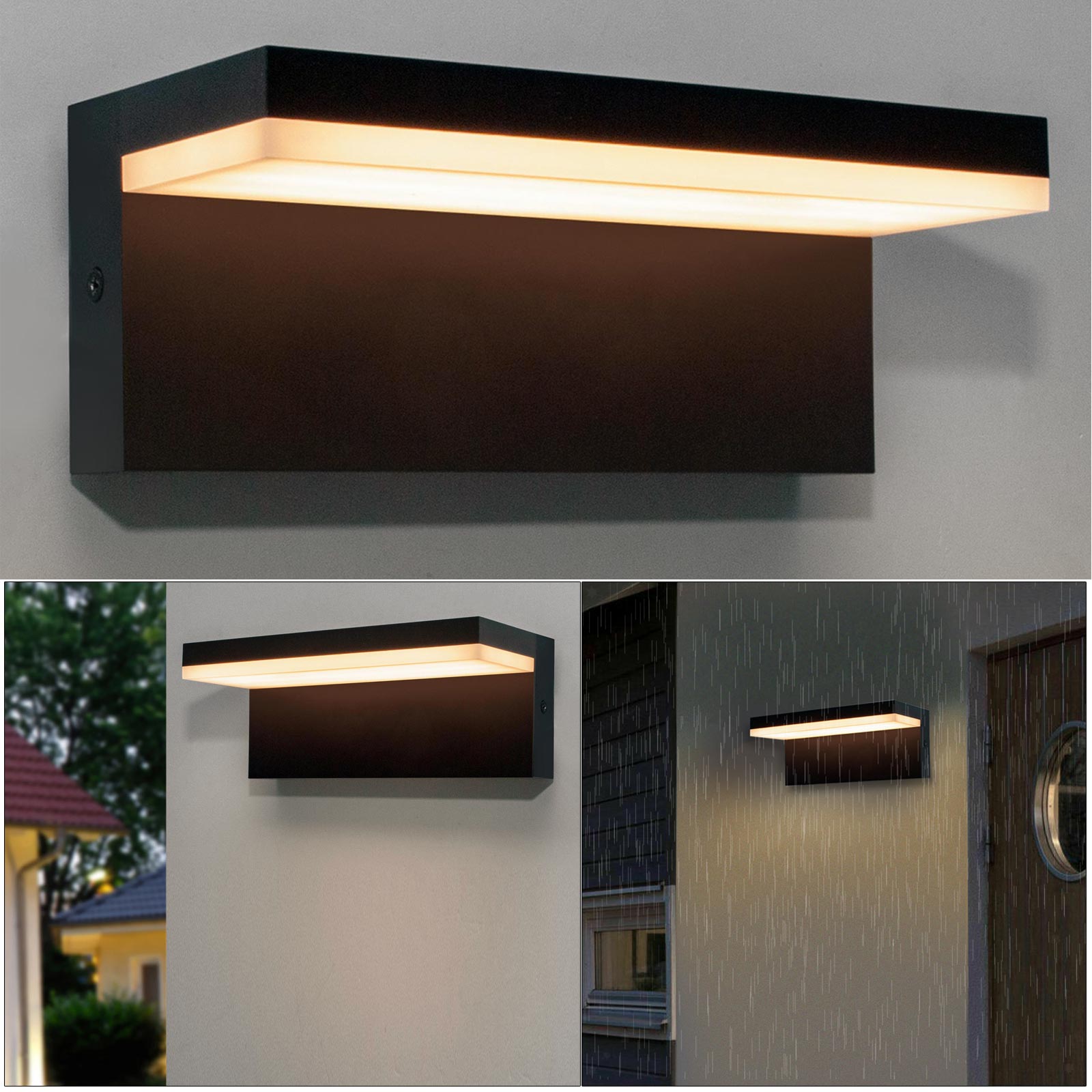 Luz de pared LED negra 10W lámpara impermeable moderna rendimiento 100W ...