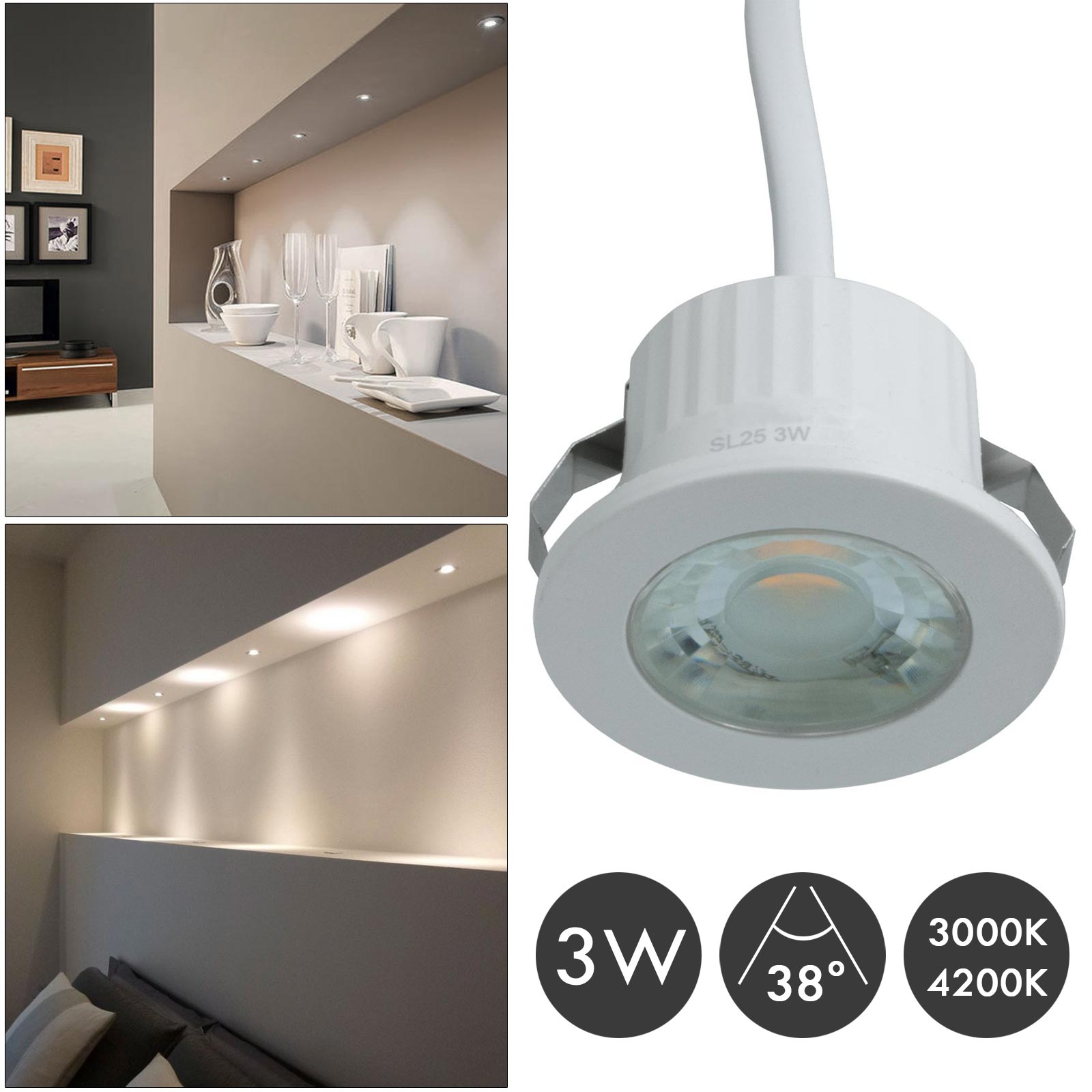 SPOT mini foco moderno LED blanco 3W empotrado 35mm redondo interior ...