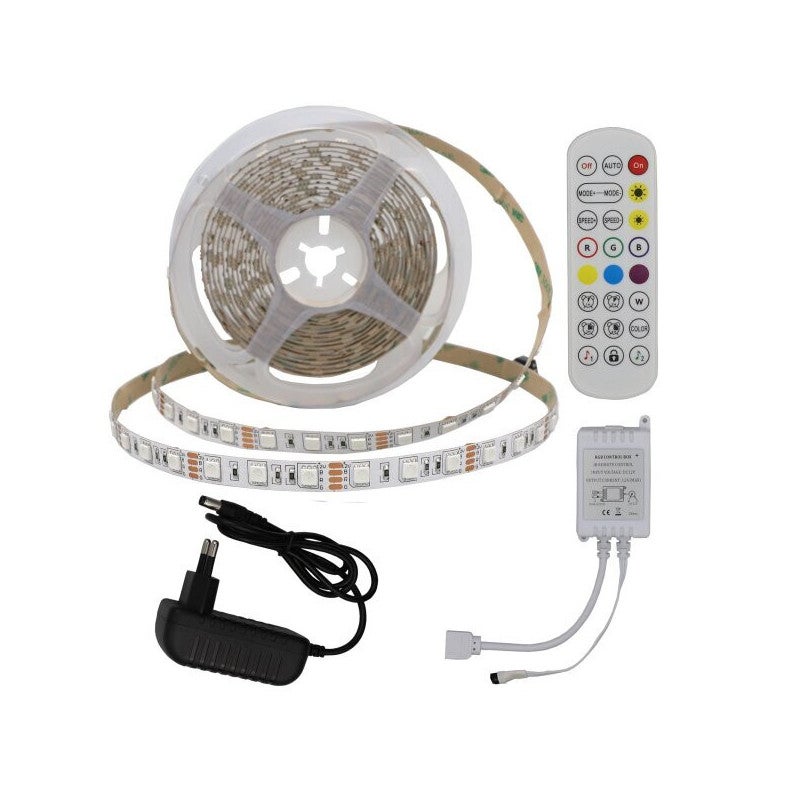 Kit striscia led adesiva rgb 36w 12 volt ip20 lunghezza 5 metri con ...