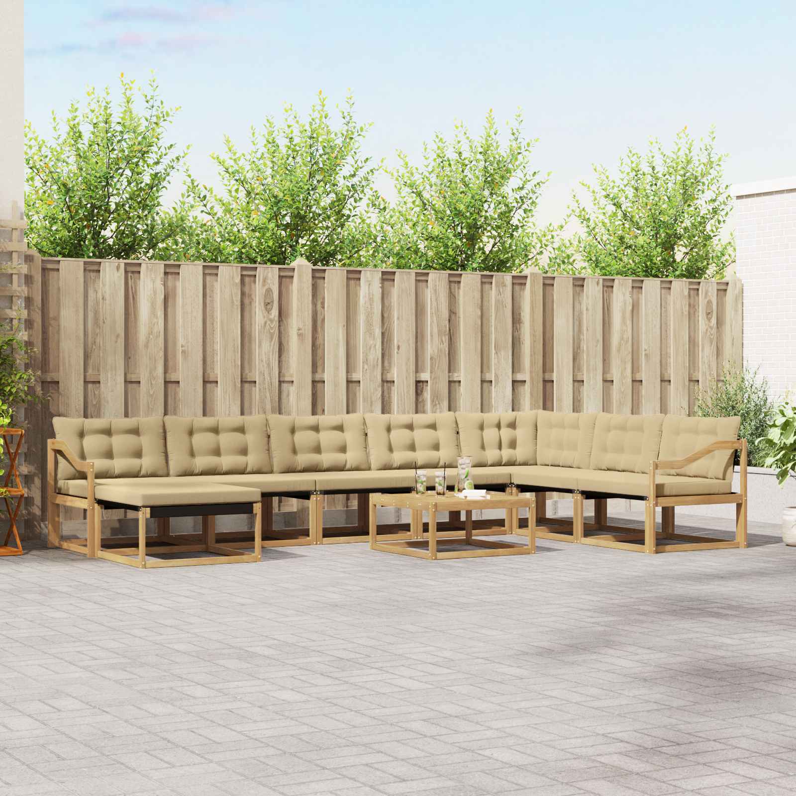 Conjunto de sofás de exterior 9 pcs y Beige 79 x 79 x 37 cm | Leroy Merlin