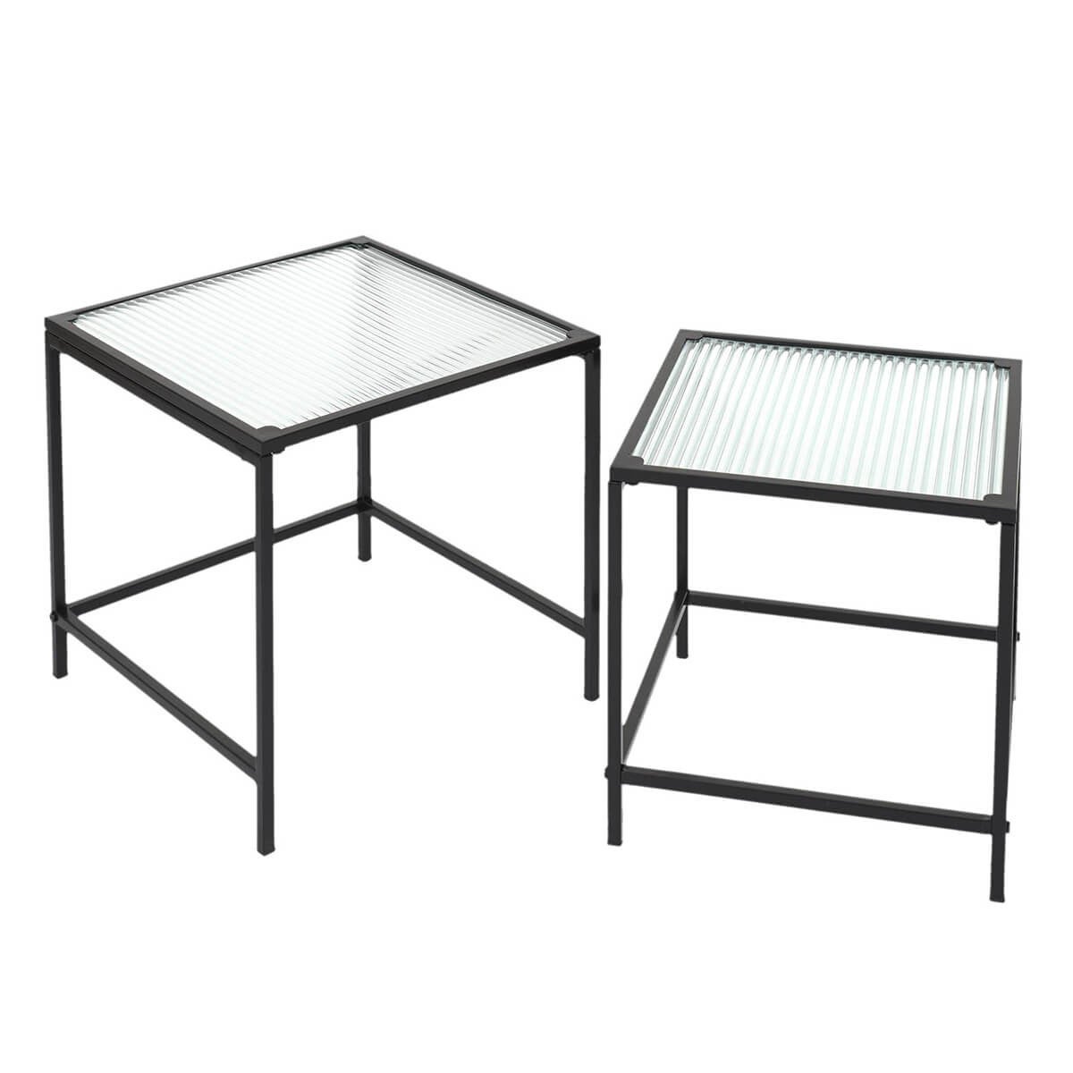 GLASSI - Tables Gigognes Noires Plateau en Verre Texturé | Leroy Merlin