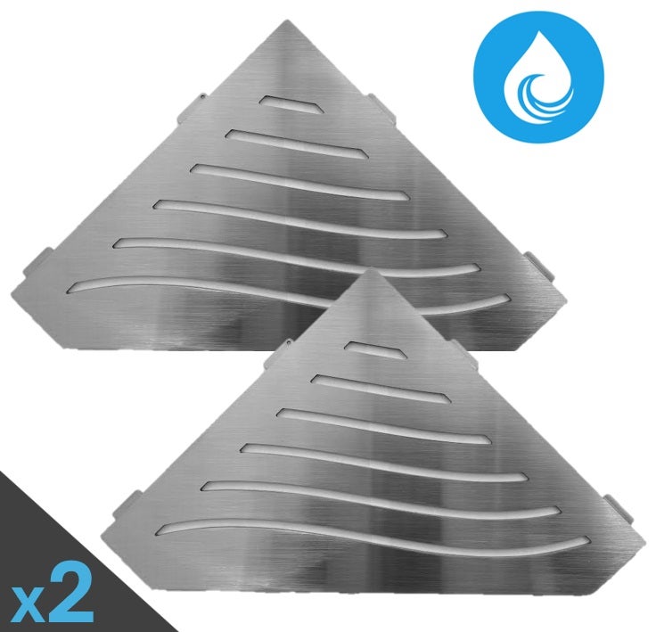 Tablette d'angle murale de douche Waves - Acier brossé - Vendu par 2 ...