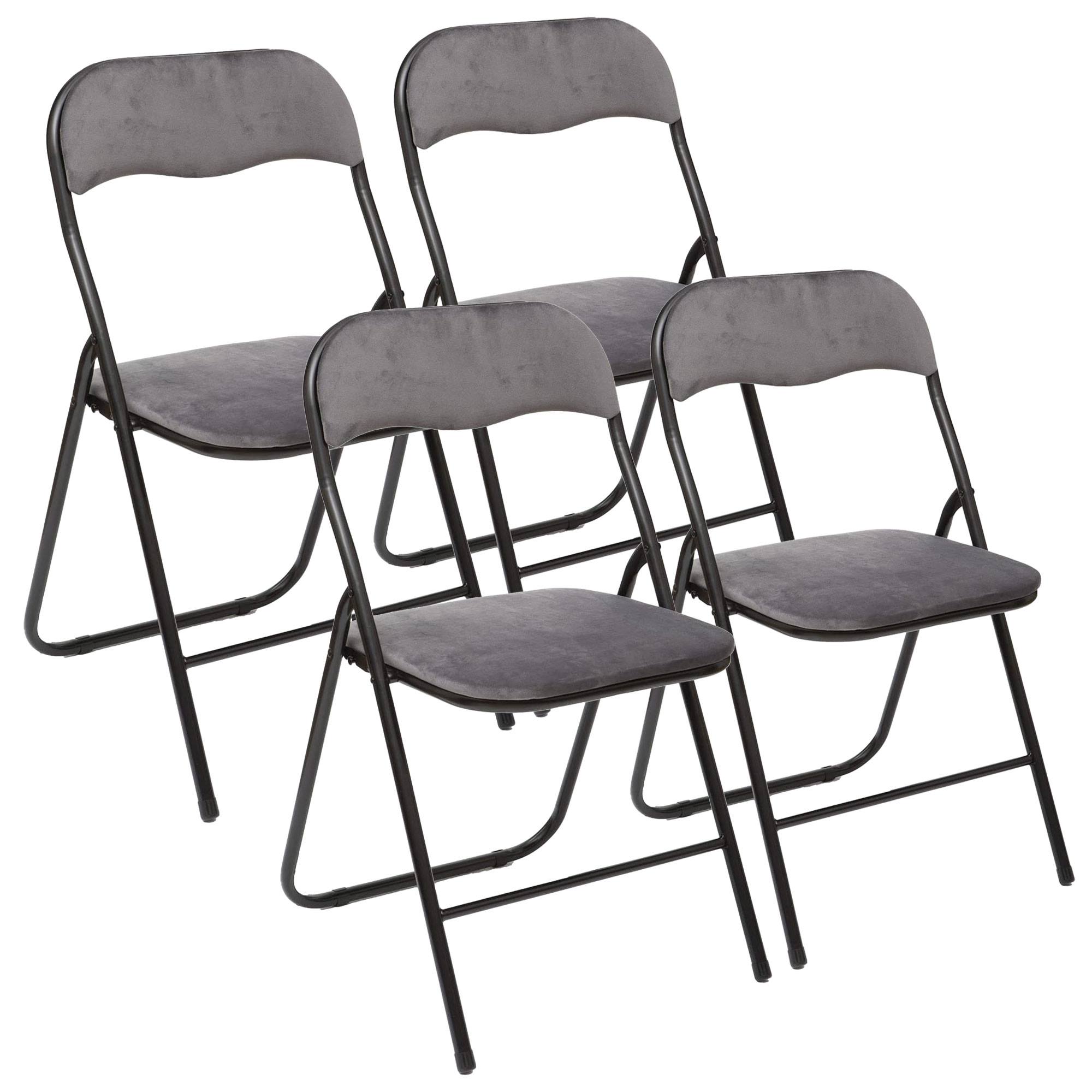 Well Home Lot de 4 chaises pliantes en velours gris 39x39x43cm | Leroy ...