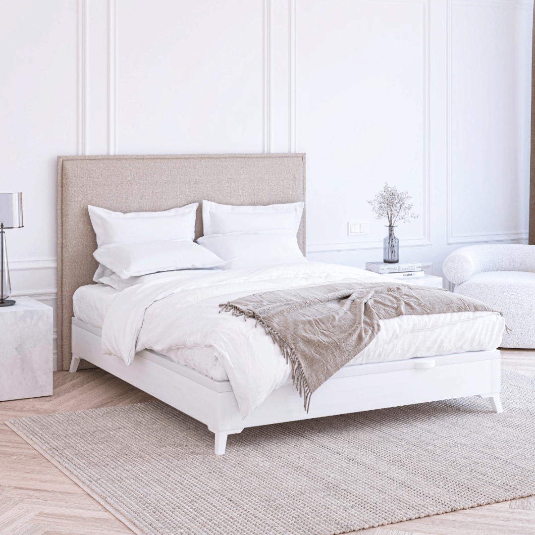 Canapé NIZA abatible con patas de madera tapizada color blanco 140x200 ...