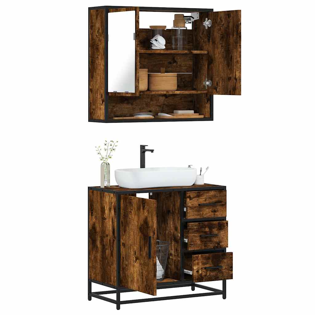 Maison Exclusive - Set Mobili da Bagno 2 pz Rovere Fumo in Legno ...