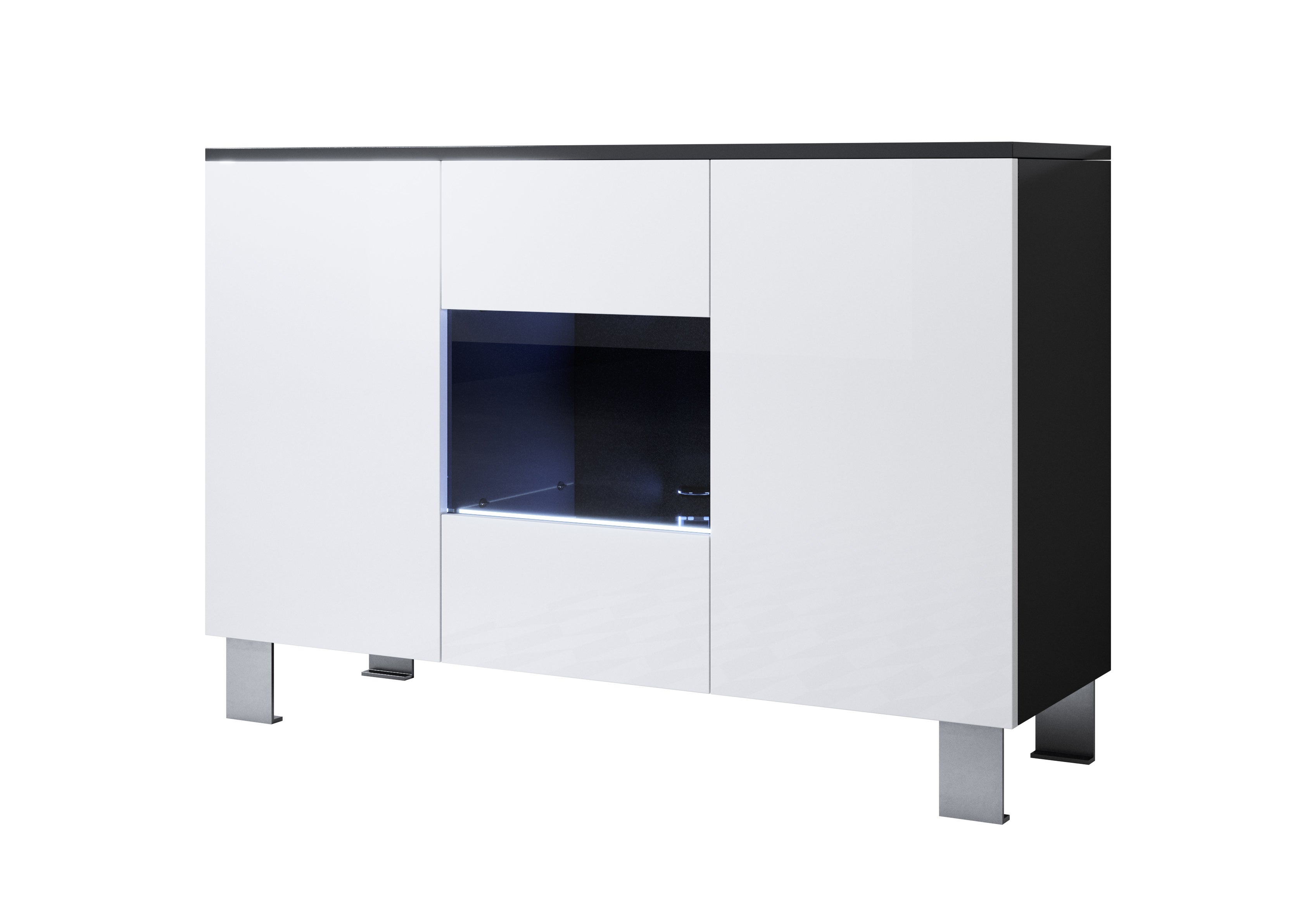 Buffet Salon modèle Luke A1 (120x82cm) couleur noir et blanc brillant ...