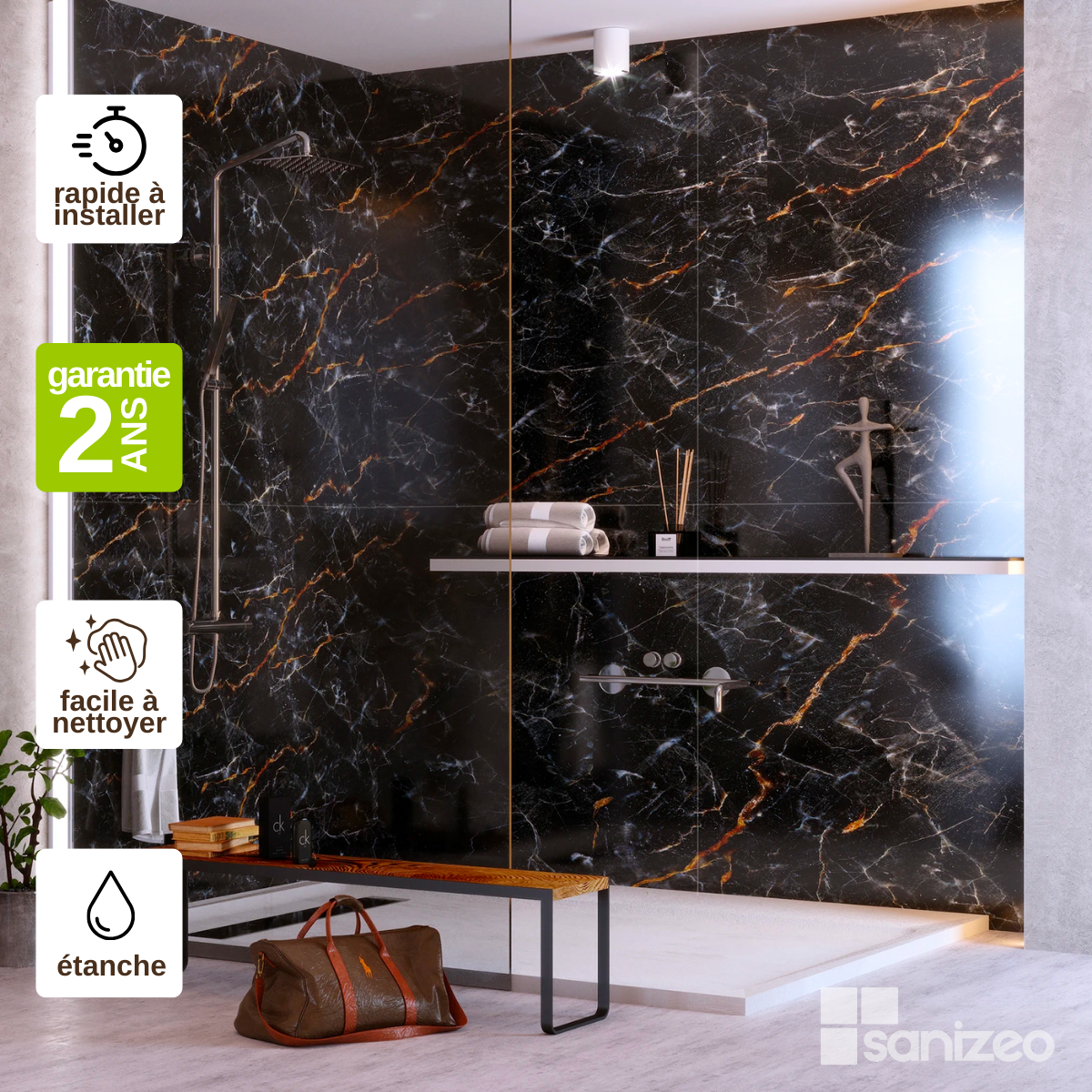 Kit 2 Panneaux Muraux Décoratifs - 120x120 cm - Ép. 4mm - Effet Marbre ...