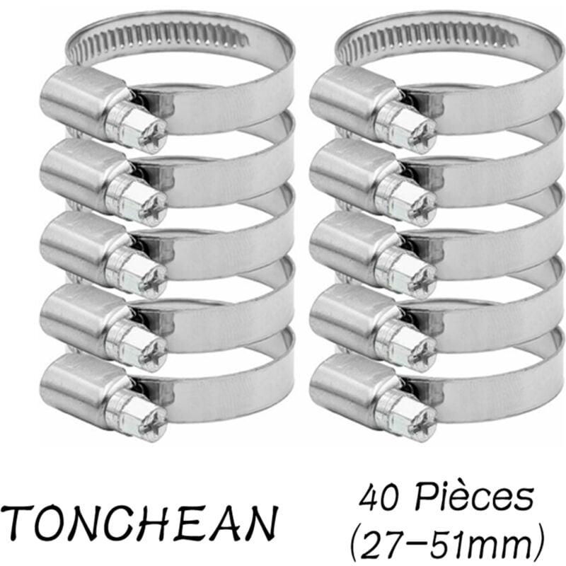 Collier de Serrage Tuyau Réglable 27-51mm Gamme en Acier Inoxydable 304 ...