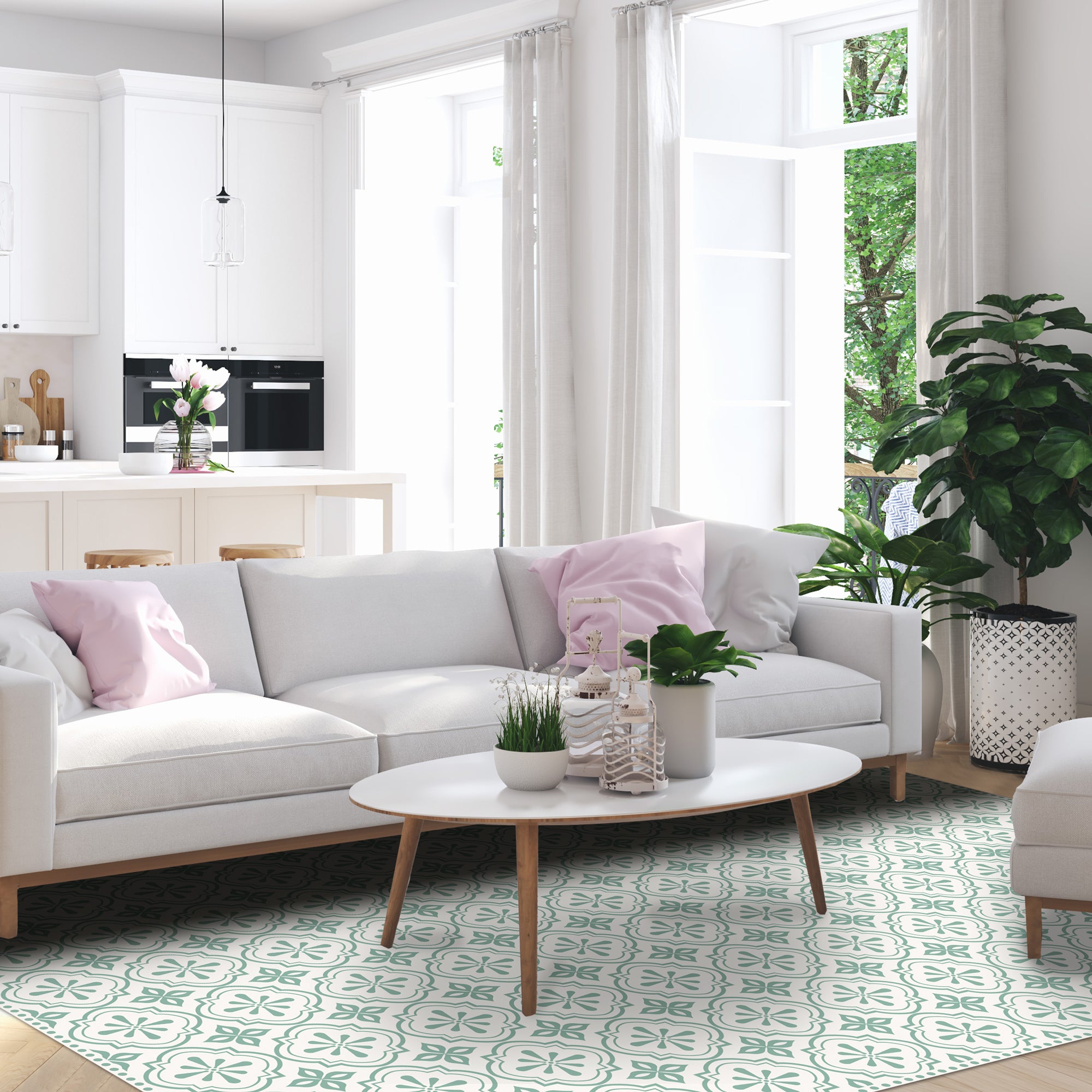 Tapis/ Motifs géométriques verts / 122x183 cm - RECTANGLE/ Créé et ...