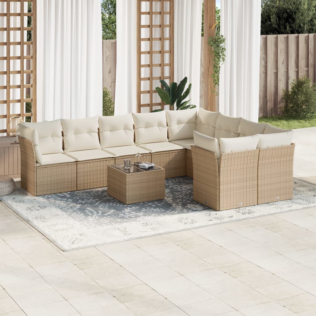 Salon de jardin avec coussins 10 pcs beige résine tressée | Leroy Merlin