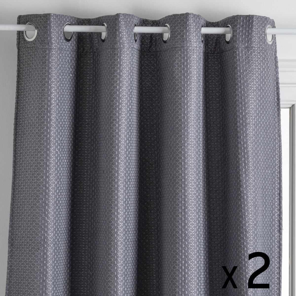 Lot de 2 Rideaux à œillets Occultant Jacquard Gris 140 x 260 cm | Leroy ...