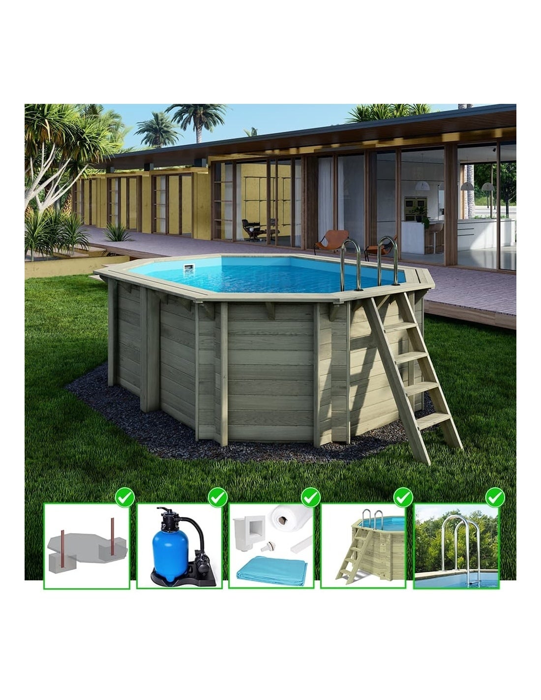 Piscina in legno Nemo 4.3x3.00 - H.1.31 m con profilo da cementare ...
