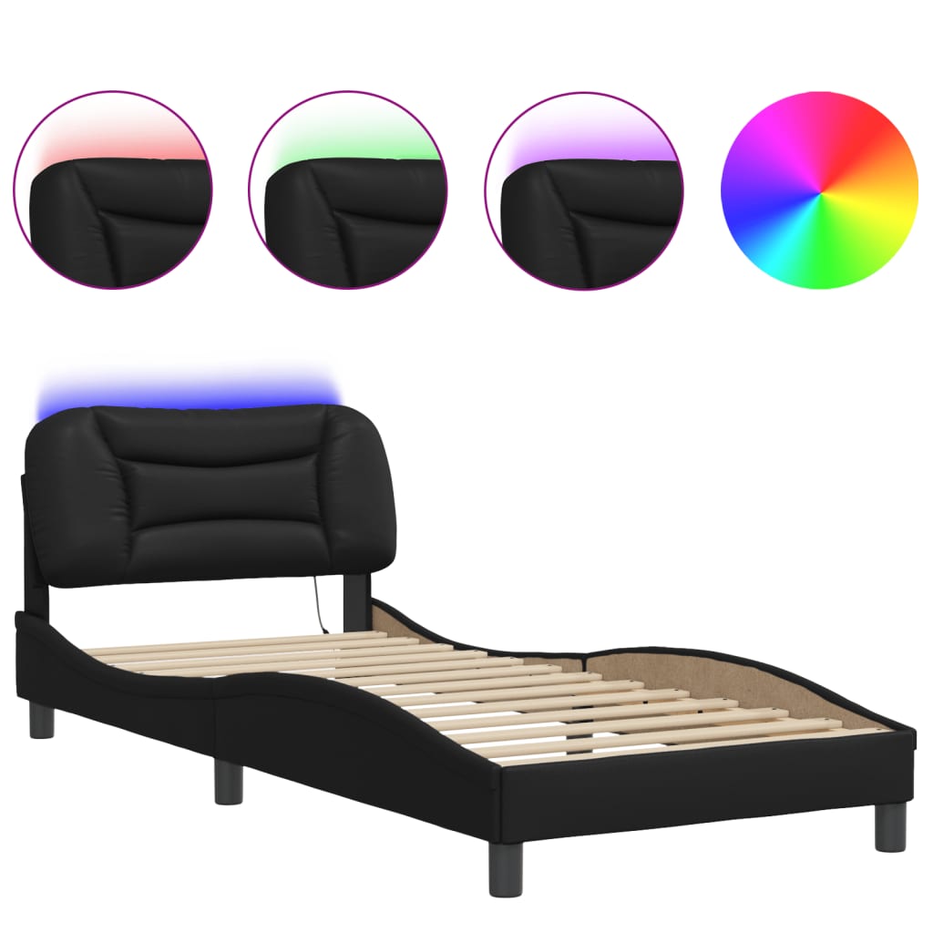 Struttura letto con luci LED, similpelle nera, 80x200 cm | Leroy Merlin