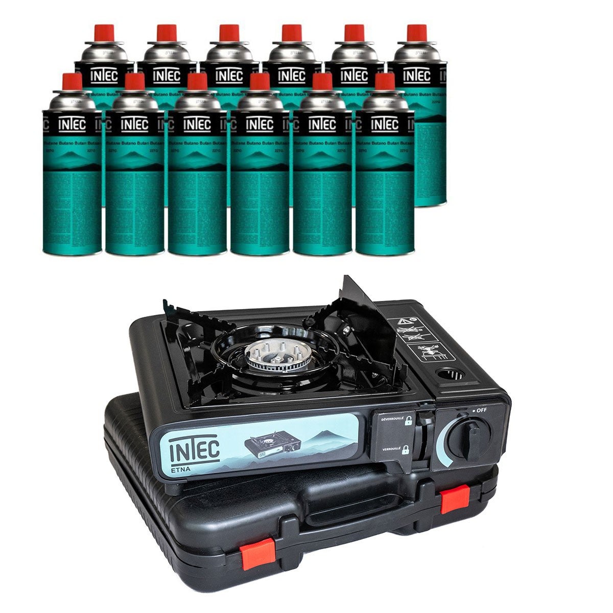 Estufa de Gas Portátil 2200 W + 12 Cartuchos de Gas Butano Camping ...