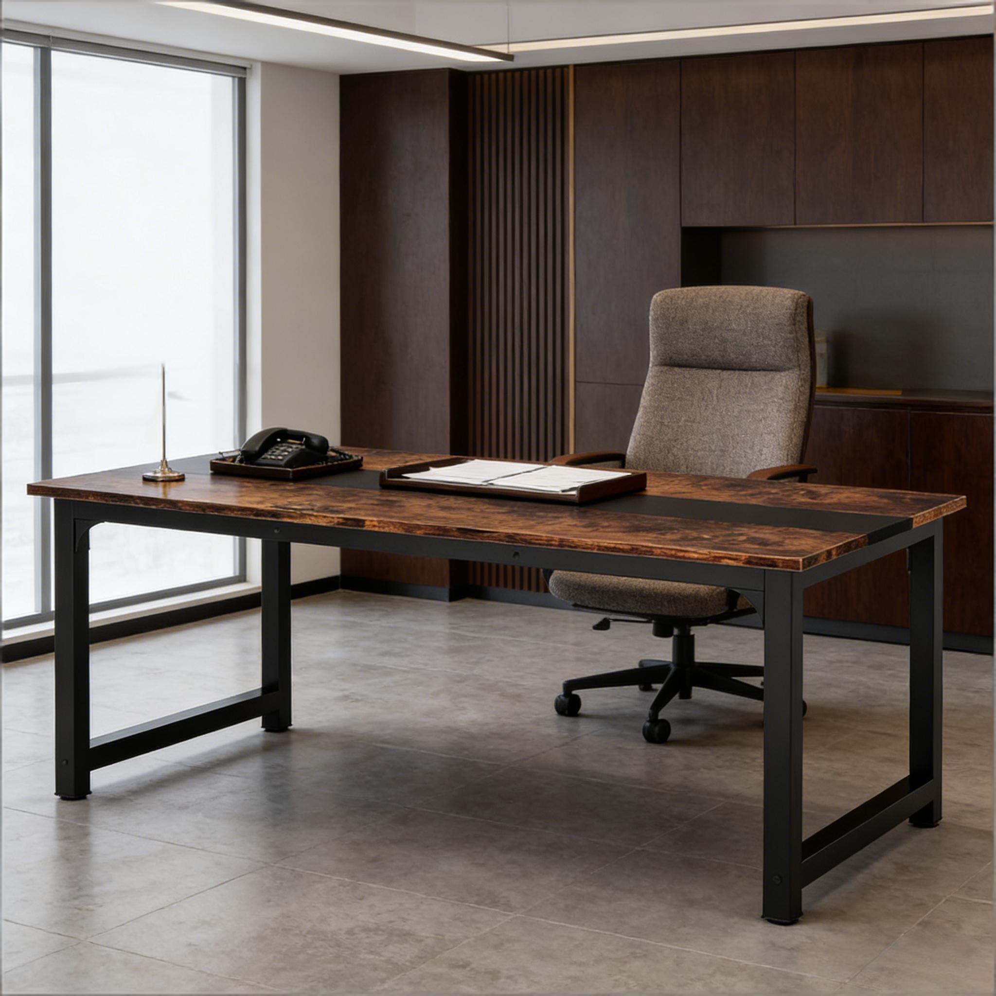 Escritorio multiusos con amplia superficie - Metal y madera - Marrón ...