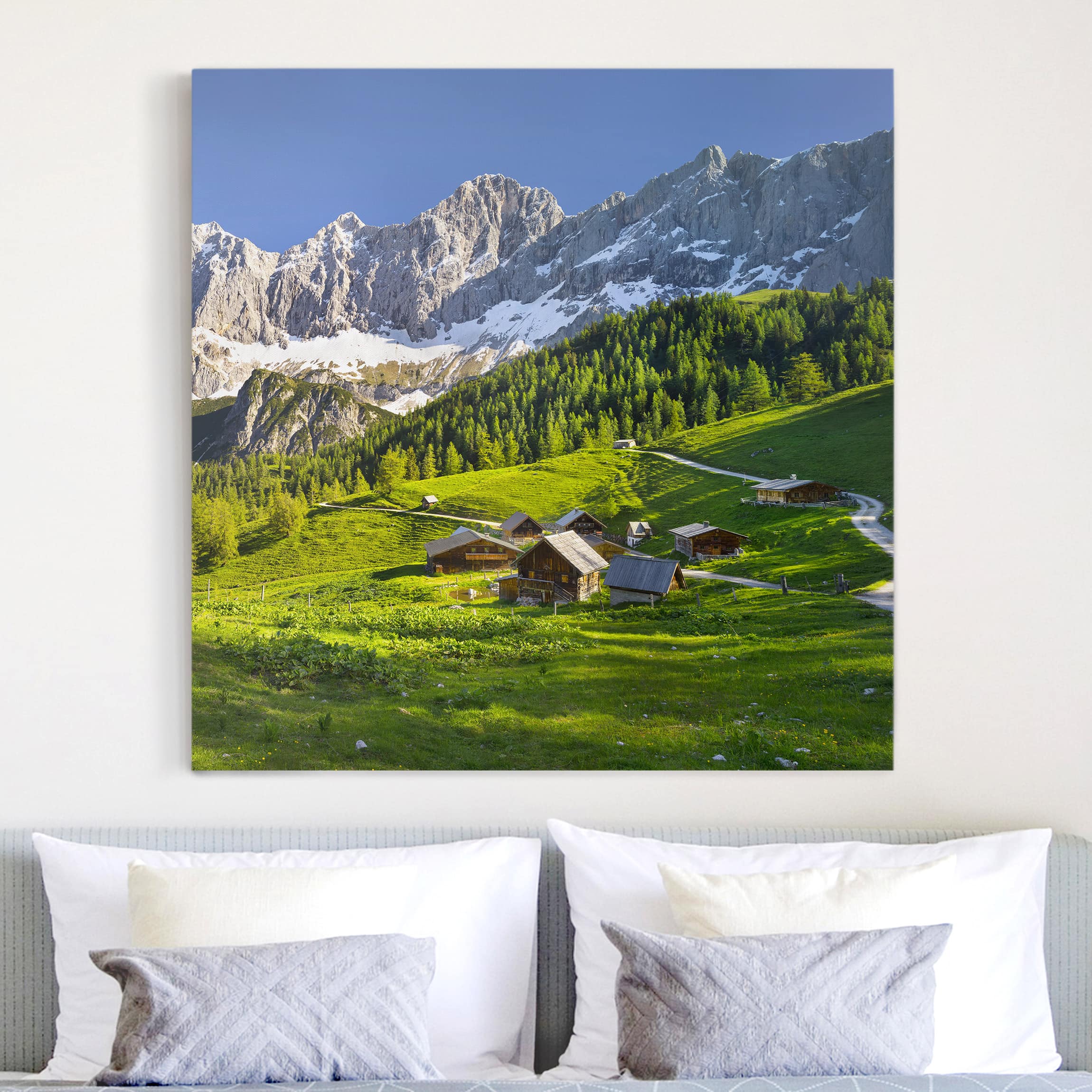 Impression sur toile tableau sur toile châssis vert paysage arbres ...