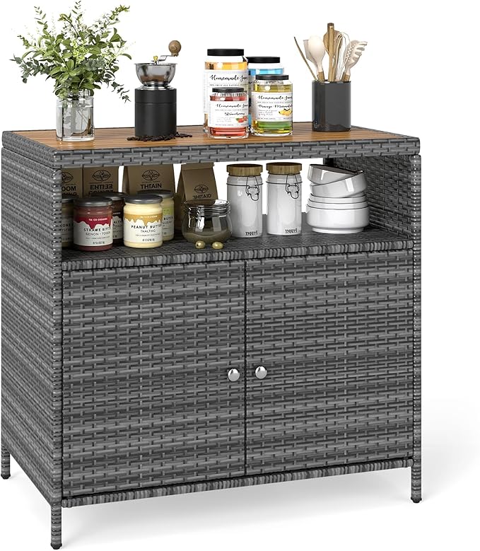 LIFEZEAL Buffet à 4 Niveaux en Rotin PE, Armoire，Plan de Travail en ...