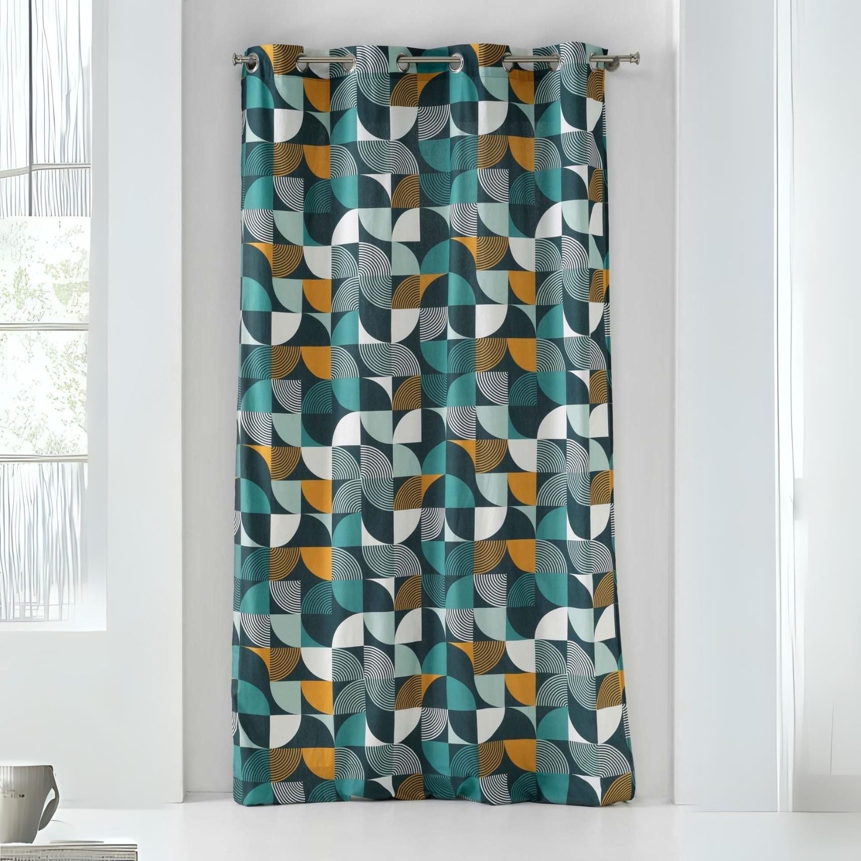 Rideau à tendance géométrique - Bleu - 140x240 cm - Coton | Leroy Merlin