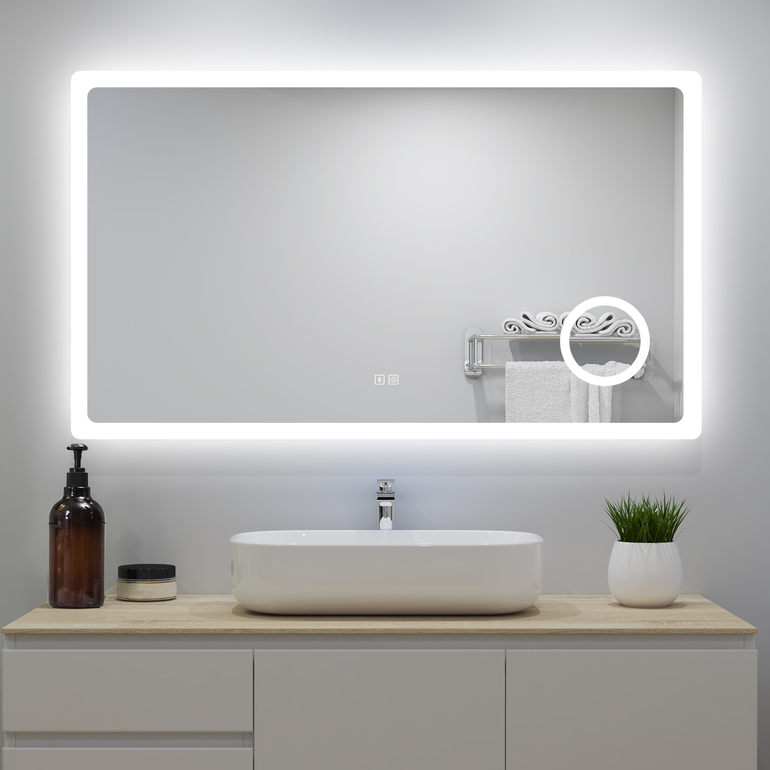 Miroir Lumineux avec Bluetooth 80 x 60cm, Miroir de Salle de Bain LED ...