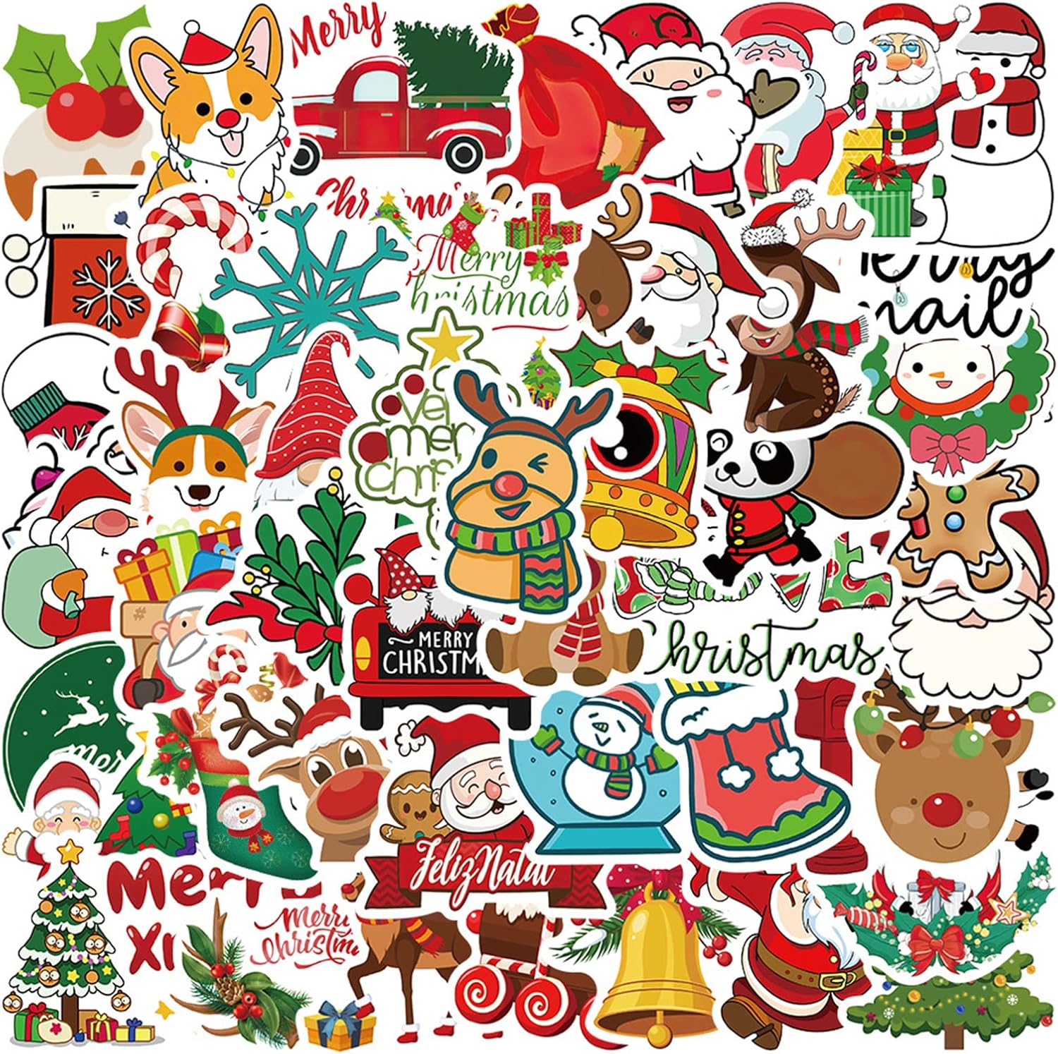50 Pièces Autocollants de Noël, Auto-adhésif Cadeau Stickers, Merry ...