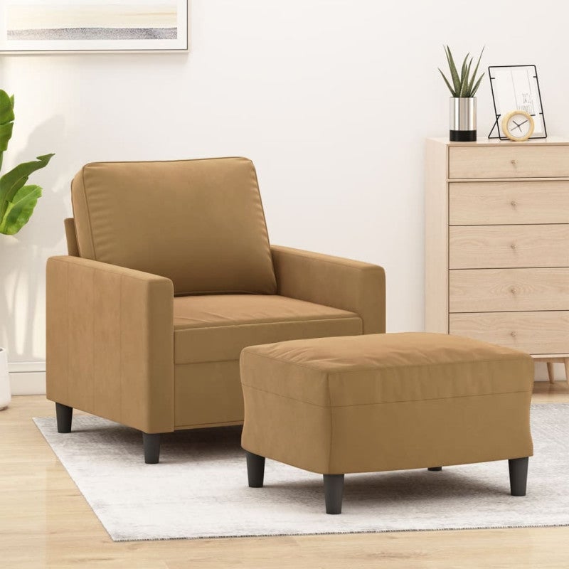 VidaXL Sillón con taburete terciopelo marrón 60 cm | Leroy Merlin