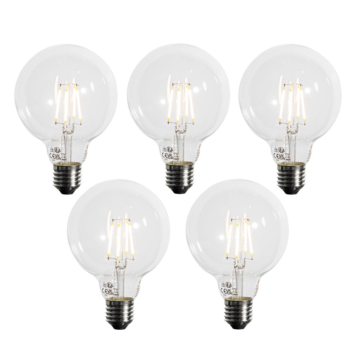 Juego de 5 Bombilla LED regulable en 3 pasos E27 G95 4W 450lm 3000K ...