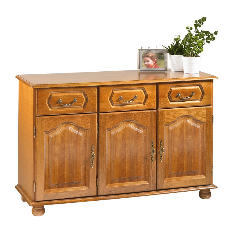 Buffet Bas Chêne Rustique 3 Portes 3 Niches 4 Niches L 120.6 H 77 P 41 ...