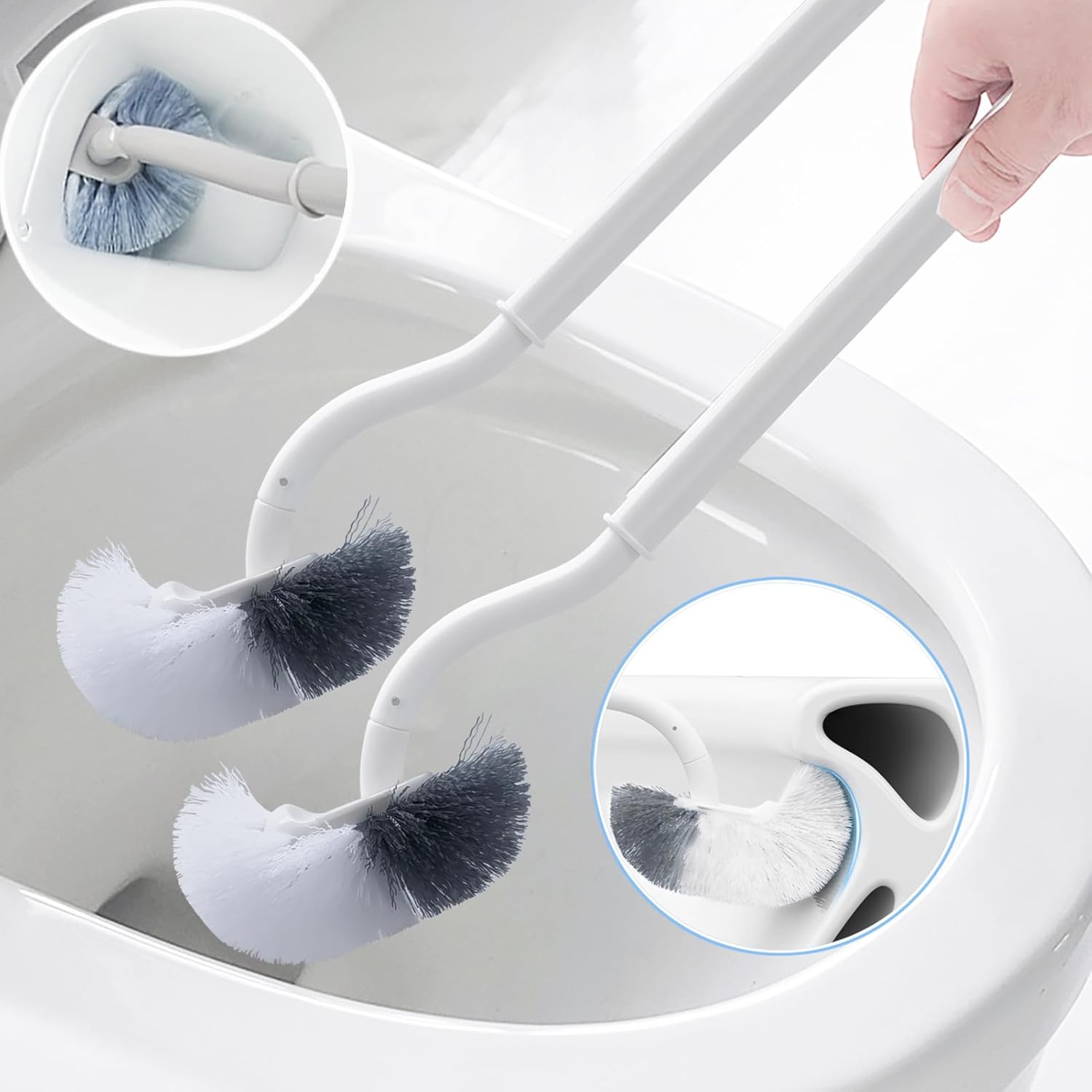Brosse WC (lot de 2) Manche courbé de 40 cm, nettoie efficacement les bords et les zones ...