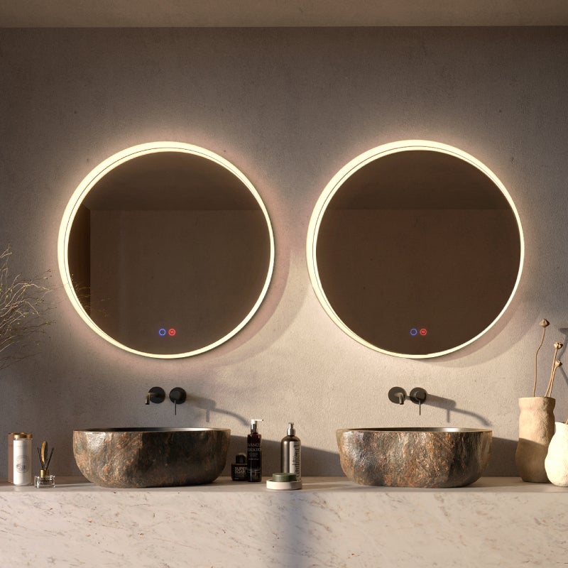 Miroir LED rond Ø60 noir mat – Cadre illuminé – Panneau tactile ON/OFF ...